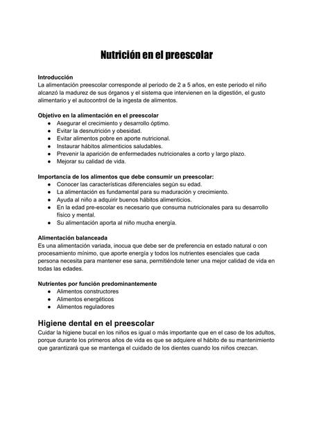Nutrición en el preescolar | Mariana García | uDocz