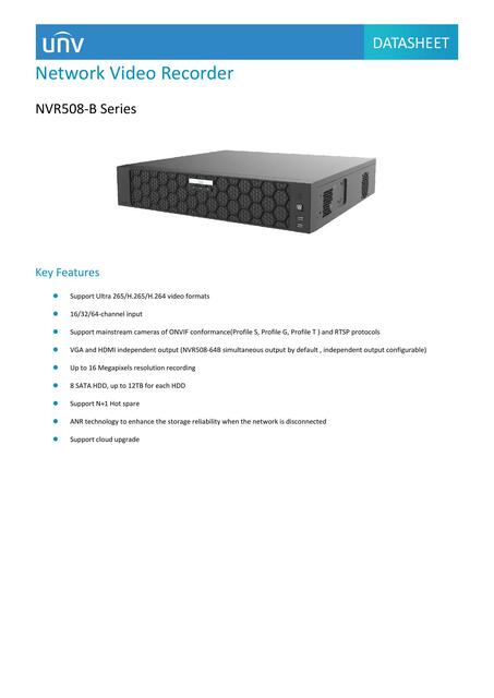 UNVDatasheetNVR508 B Series V1 01 EN 0 | Pedro | uDocz