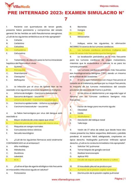 Pre internado Examen simulacro 7 | Alicia en Medicina by Gabriela Soplin Villacorta | uDocz