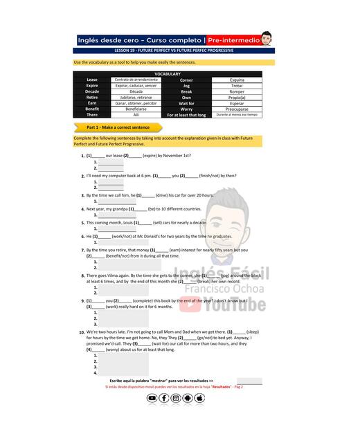 Flashcards de LESSON 19 FUTURE PERFECT VS FUTURE PERFEC PROGRESS | Por ...