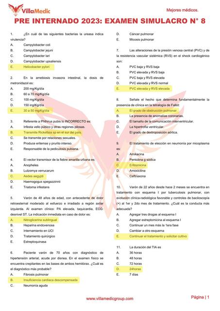 Pre internado Examen simulacro 8 | Alicia en Medicina by Gabriela Soplin Villacorta | uDocz