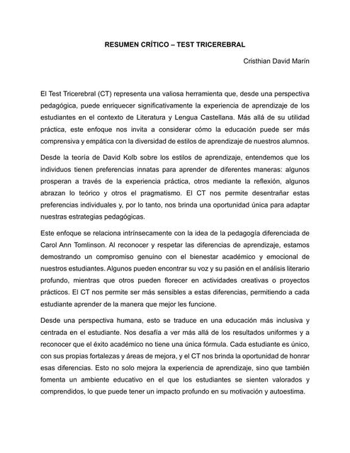 RESUMEN CRÍTICO TEST TRICEREBRAL | cdmarinm | uDocz