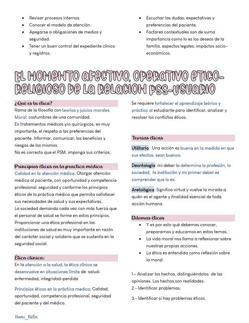 Momento afectivo, operativo, ético-religioso de la relación PSS-usuario ...
