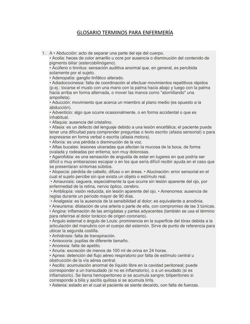 GLOSARIO TERMINOS PARA ENFERMERÍA 1 | Diana | uDocz