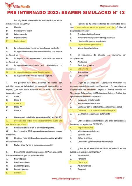 Pre internado Examen simulacro 12 | Alicia en Medicina by Gabriela Soplin Villacorta | uDocz