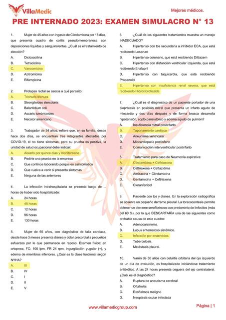 Pre internado Examen simulacro 13 | Alicia en Medicina by Gabriela Soplin Villacorta | uDocz
