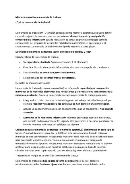 Memoria Operativa o Memoria de Trabajo | Celeste Codutti | uDocz