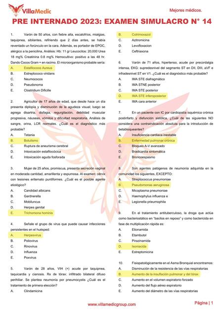 Pre internado Examen simulacro 14 | Alicia en Medicina by Gabriela Soplin Villacorta | uDocz