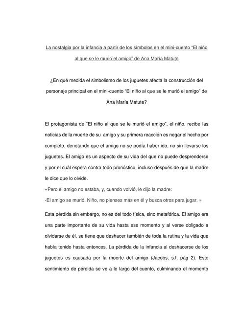 Ensayo - "El niño al que se le murió el amigo" de Ana María Batute ...