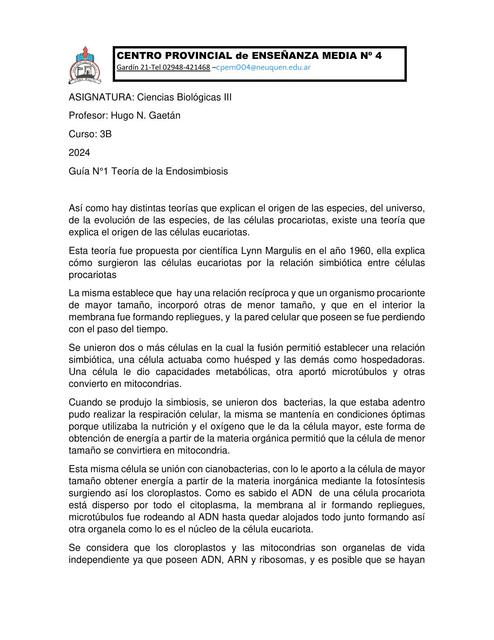 guia N 1 endosimbiosis | Pilar | uDocz