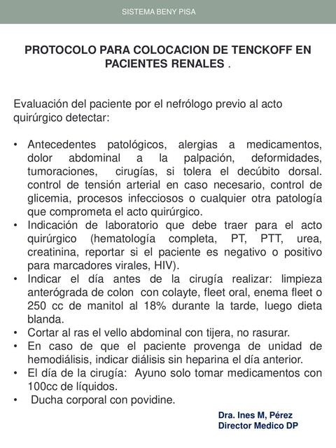 PROTOCOLO PREOPERATORIO CATETER TENCKOFF IP | maria carolina casique acasio | uDocz