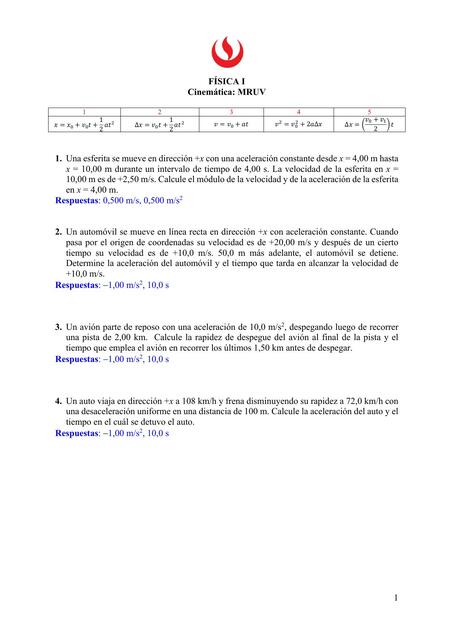 Ejercicios adicionales MRUV PREG | Kaira | uDocz