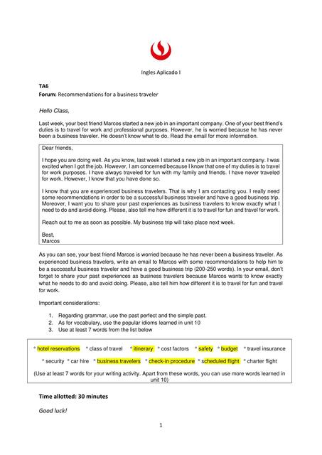 TA6 Inglés Aplicado 1 HO64 | Diana | uDocz