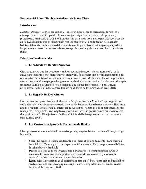 Resumen del Libro Hábitos Atómicos de James Clear | META | uDocz