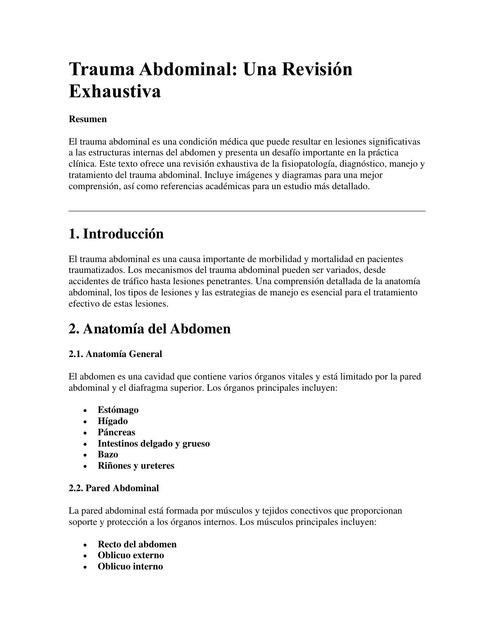 Trauma Abdominal Una Revisión Exhaustiva | META | uDocz