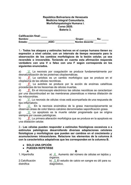 Examen Morfofisiopatologia I MFPH I Curso 2020 | Ysaac Garcia | uDocz