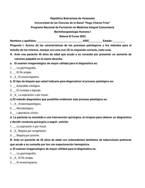 Examen Morfofisiopatologia I MFPH I Bat B 2023 | Ysaac Garcia | uDocz