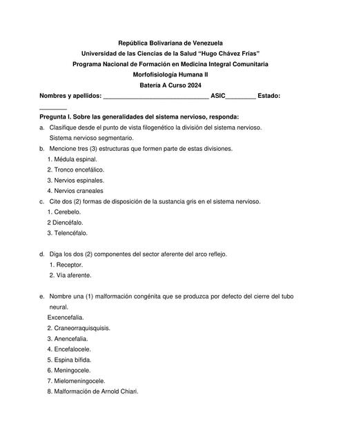 Examen Morfofisiologia Humana II 2024 | Ysaac Garcia | uDocz