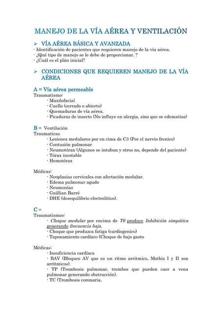 Manejo de la vía aérea y ventilación | Nancy A3C | uDocz
