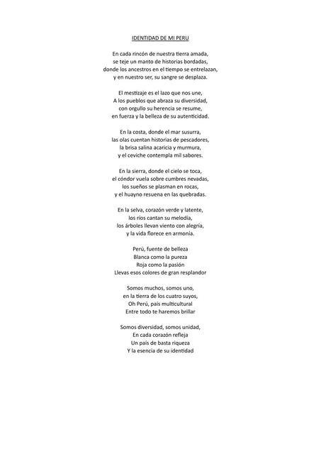 POEMA SOBRE LA IDENTIDAD CULTURAL DEL PERÚ | •ɪᴛᴢ ᴍᴀʏ ᴋᴜɴ•ヅ | uDocz
