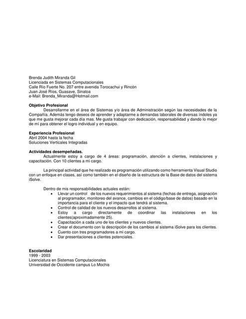 Brenda Curriculum | Fedra Villanueva | uDocz