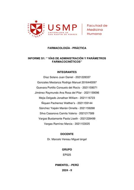 INFORME 1 FARMACOLOGÍA PRÁCTICA EP025 | MedStudent | uDocz