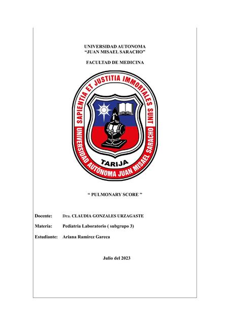 PULMONARY SCORE PEDIA LAB | Ariana Ramírez | uDocz