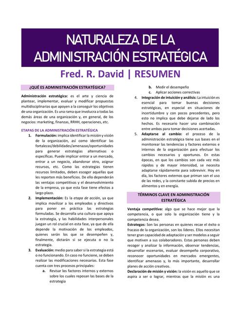 Naturaleza de la administración estratégica | Resumen | Alexandra Cesti | uDocz