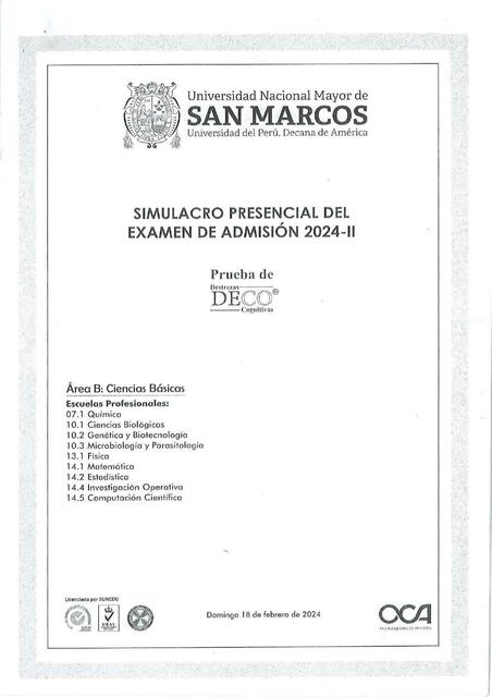 SIMULACRO DE ADMISIÓN II ÁREA B | mmaarryy | uDocz