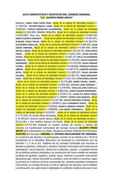 Acta Constitutiva y Estatutos del Consejo Comunal | nanci lopez | uDocz