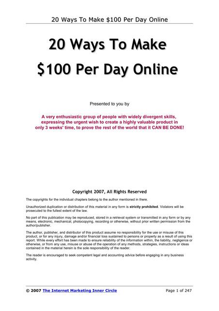 20 Ways To Make 100 Per Day Online PDFDrive | Snayder | uDocz