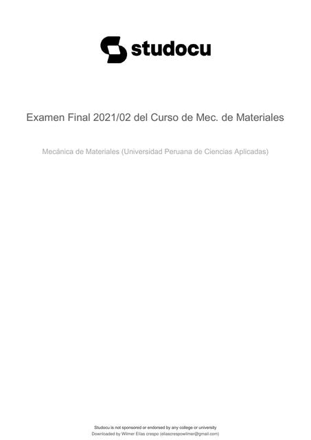 examen final del curso de mec de materiales | Sandro | uDocz