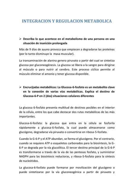 INTEGRACION Y REGULACION METABOLICA | Ana B. | uDocz