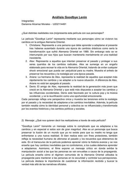 Análisis Goodbye Lenin | Darianna | uDocz