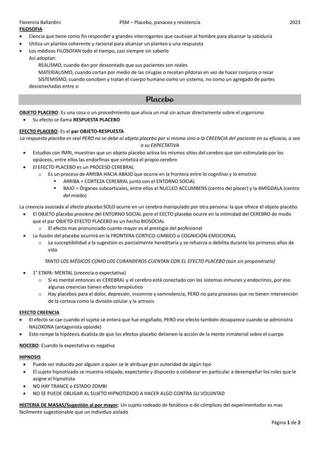 PSM CLASE Placebo panacea y resistencia a las drog | Florencia Ballardini | uDocz