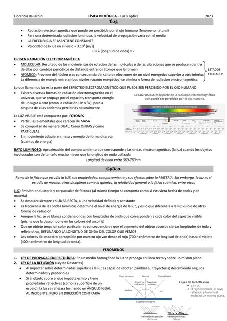 FISICA BIOLOGICA LUZ Y ÓPTICA | Florencia Ballardini | uDocz