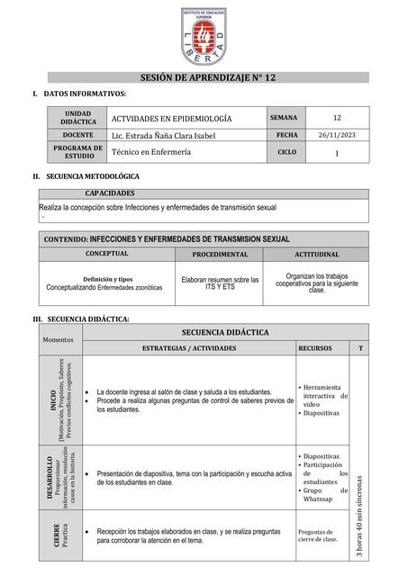 SESION DE APRENDIZAJE 12 ITS | Clara Estrada | uDocz