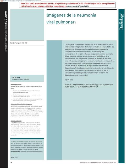 Imaging of Pulmonary Viral Pneumonia ESPAÑOL | Pedro | uDocz