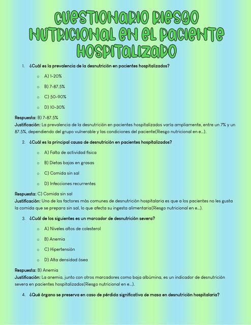 Cuestionario riesgo nutricional en el paciente hospitalizado | Medi_Hami | uDocz