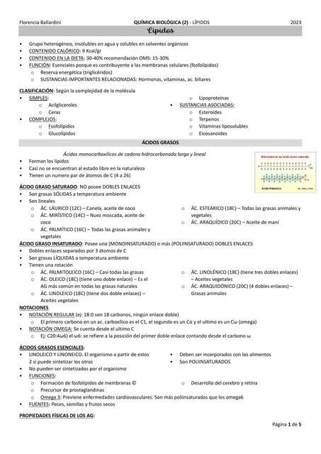 QCA BIOLGICA Clase 2 Lipidos | Florencia Ballardini | uDocz