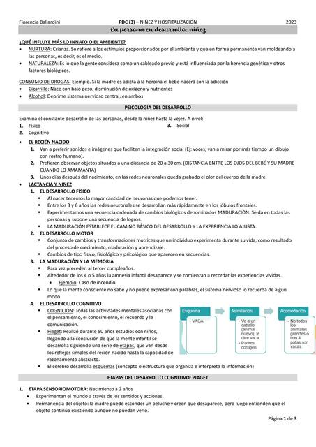 PDC CLASE 3 Niñez y hospitalizacion | Florencia Ballardini | uDocz