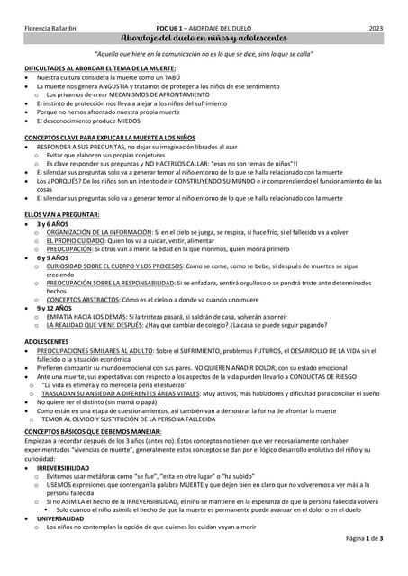 PDC CLASE 10 U6 1 Duelo | Florencia Ballardini | uDocz