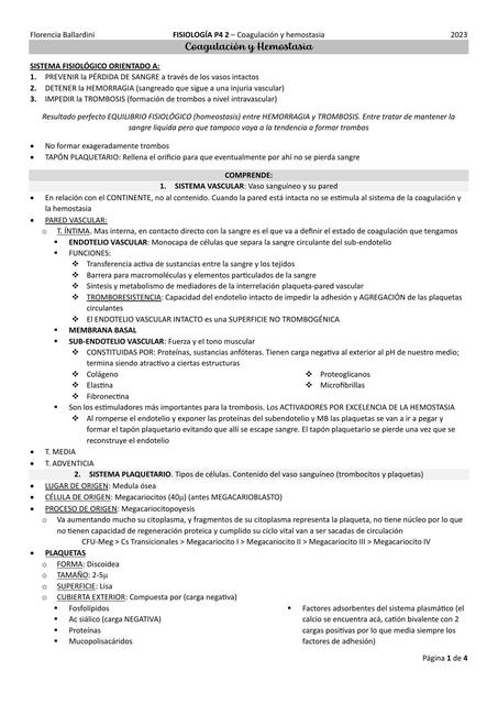 2 CLASE Hemostasia y coagulacion TP hemograma | Florencia Ballardini | uDocz