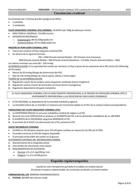 FISIO Clase 2 Circulacion cerebral LCR y contracci | Florencia Ballardini | uDocz