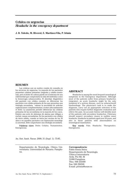 Cefalea En Urgencias Agustín E Udocz