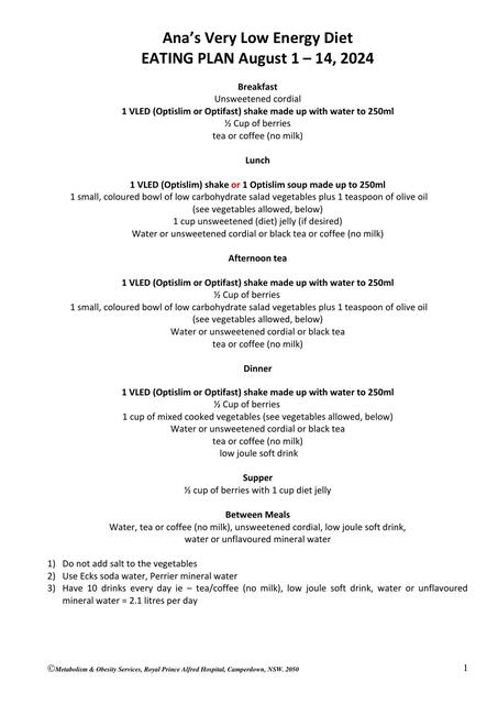 Ana L G VLED Meal Plan August 1 14 | Ana Maria | uDocz