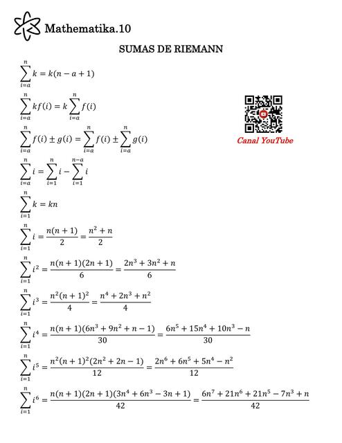 Formulas Sumas de Riemann Mathematika.10 | Ulises | uDocz
