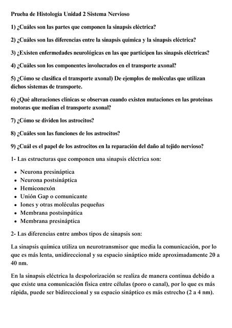 Prueba de Histología Unidad 2 Tejido Nervioso | Lau Palacio | uDocz Prueba de Histología Unidad 2 Tejido Nervioso | Lau Palacio | uDocz