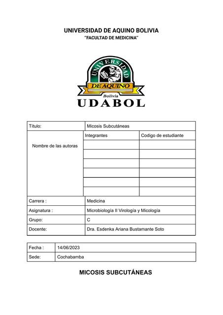 Micosis subcutánea | TAHINA NICOLE LUQUE ALLAUCA | uDocz