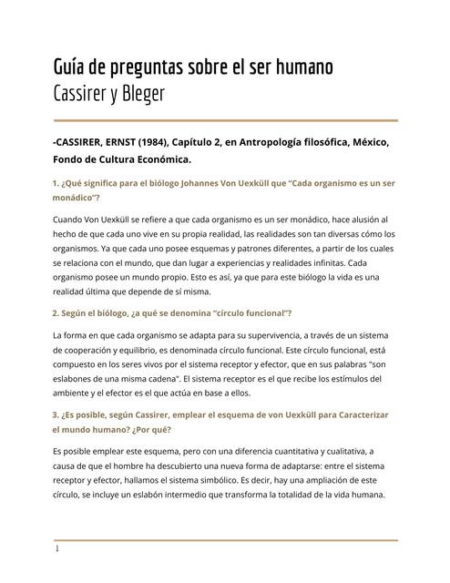 Guía de preguntas Cassirer y Bleger | Carolina Braun | uDocz
